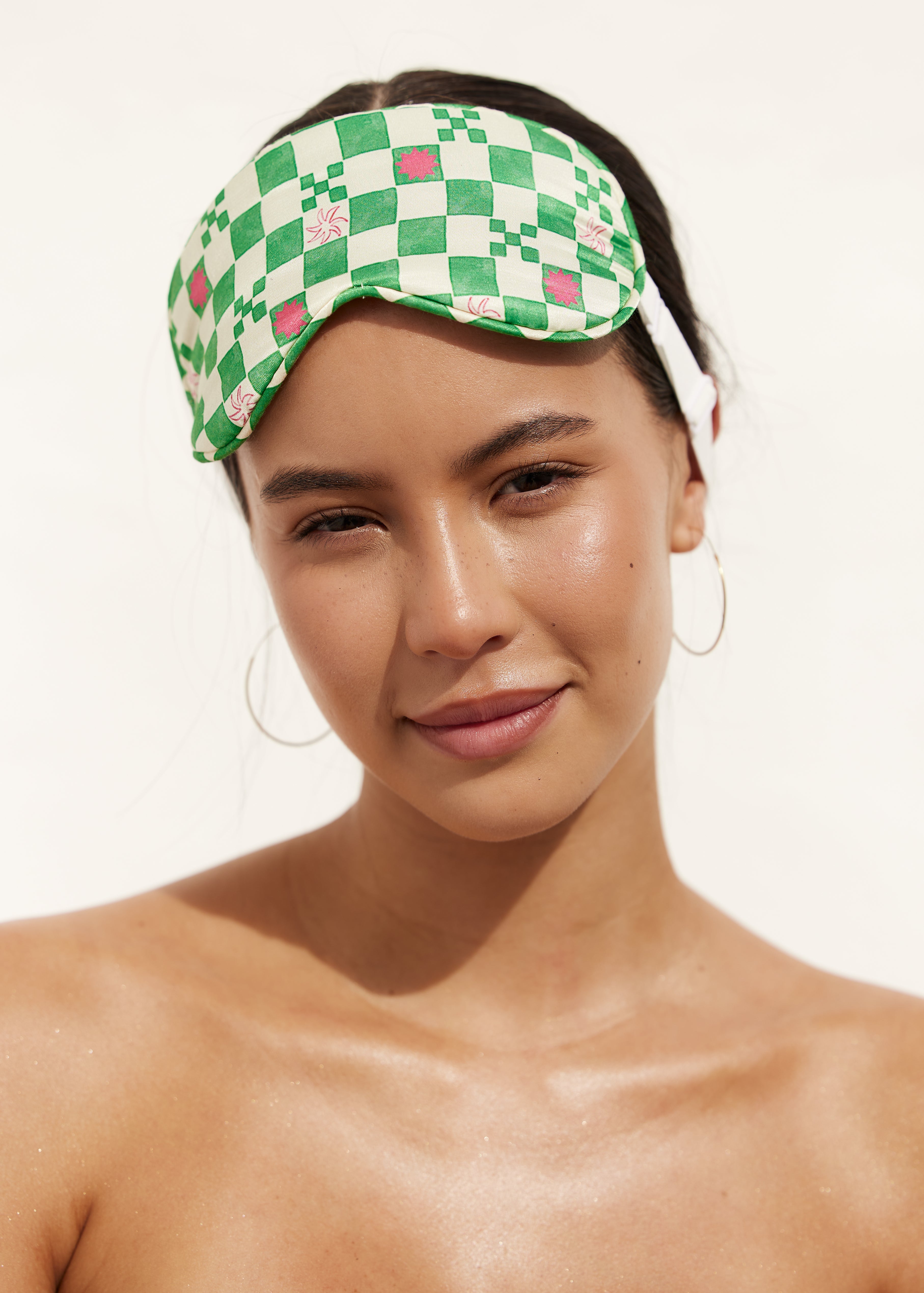 Satin Eye Mask in Green Check – Louvelle Australia