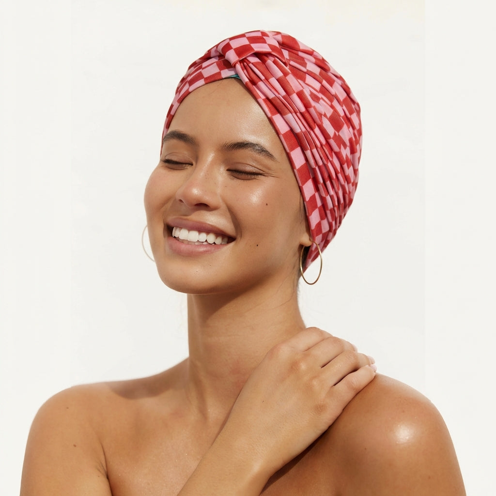 AMELIE shower cap in Red Pink Check – Louvelle Australia
